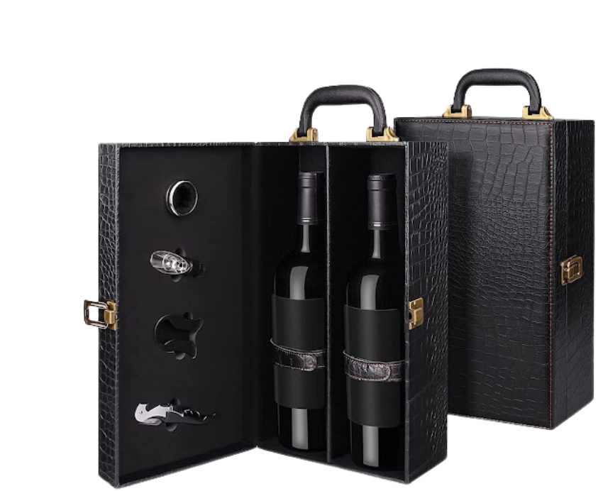 Leather Wine Carrier & Accessories with 2 Bottles of Wine | DJW Custom ...